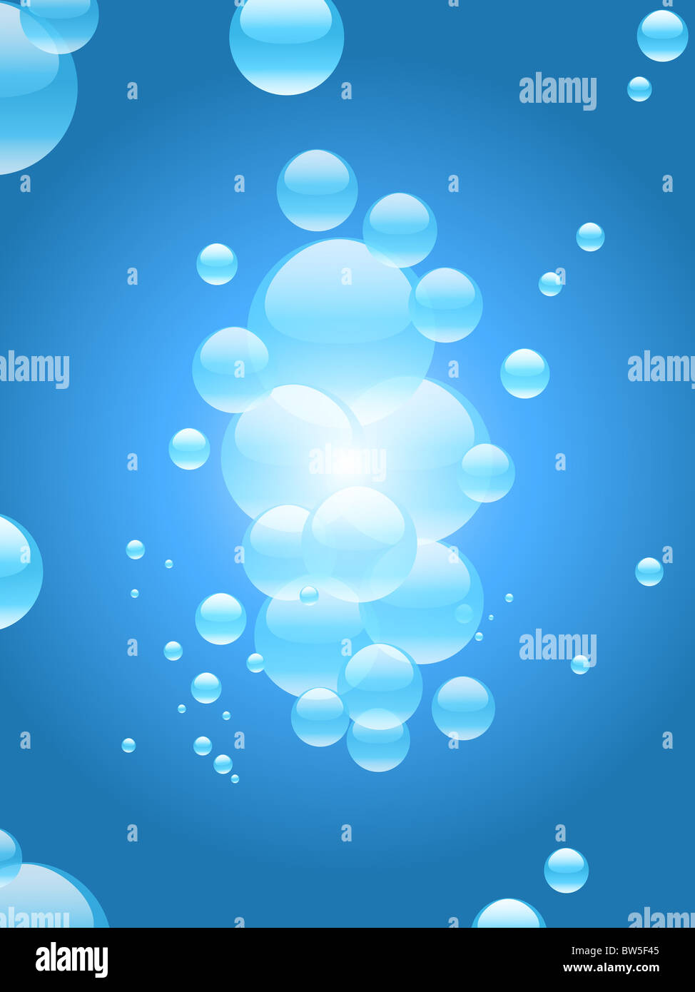 Glowing transparent water bubbles on a blue background Stock Photo - Alamy