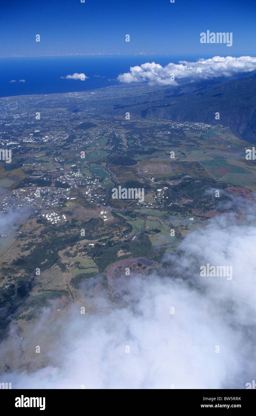 Aerial view of Cafres plain and Le Tampon (back), Reunion Island ...