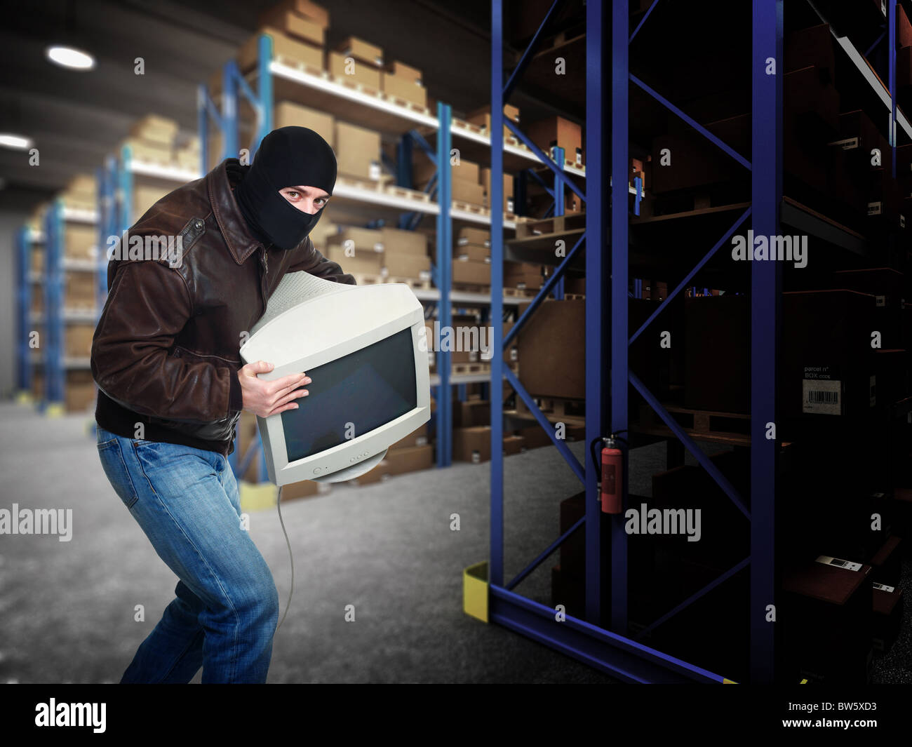 thief in action classic warehouse 3d background Stock Photo - Alamy