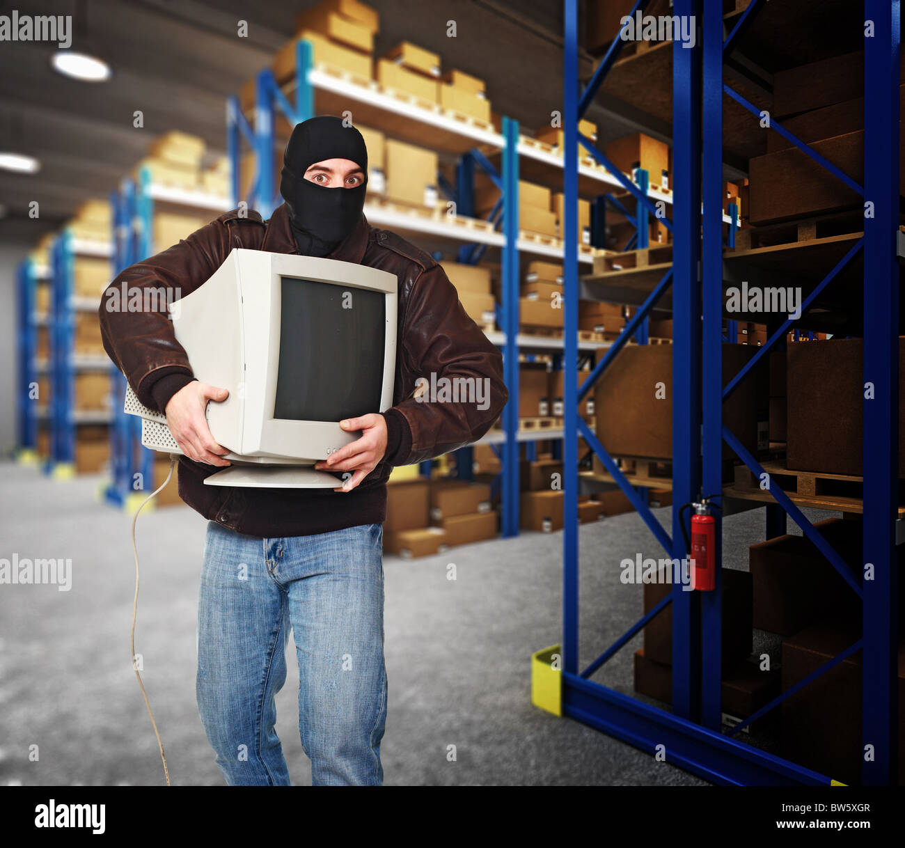 thief in action classic warehouse 3d background Stock Photo - Alamy