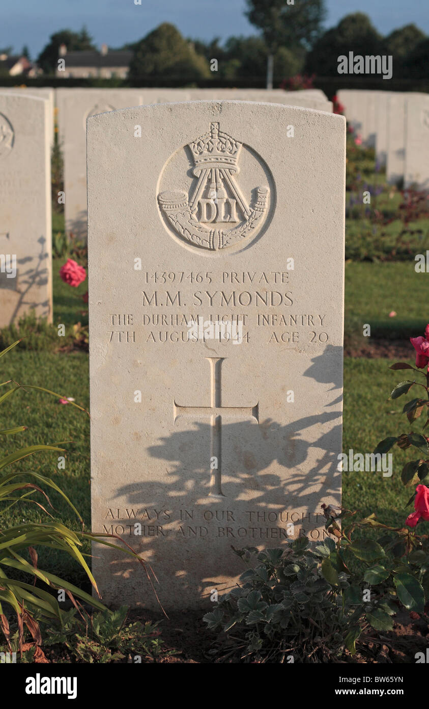 A British grave at the Commonwealth Cemetery at Bayeux, Normandy ...