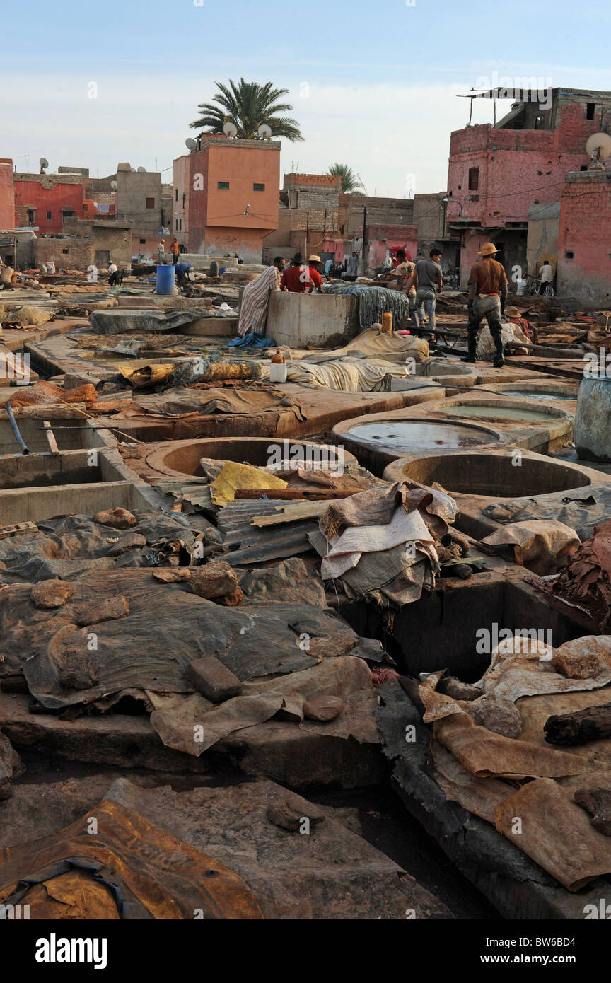 Marrakesh Morocco - Workers in the leather tanneries on the outskirts ...