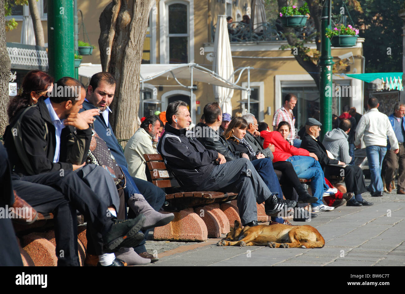 ISTANBUL, TURKEY. People relaxing on the Bosphorus waterfront at ...