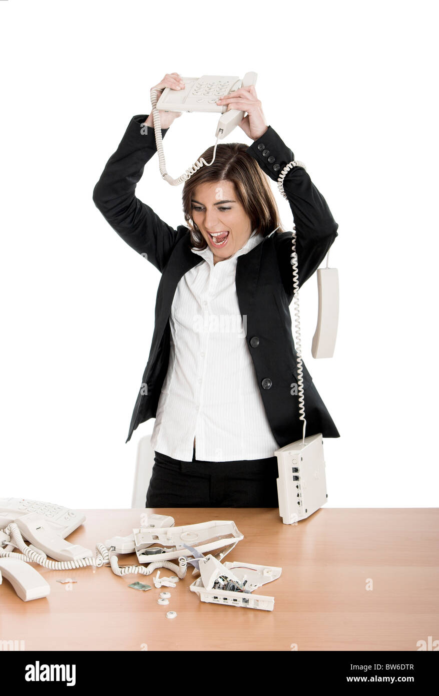 Busy woman working and answering a lot of calls at the same time Stock ...