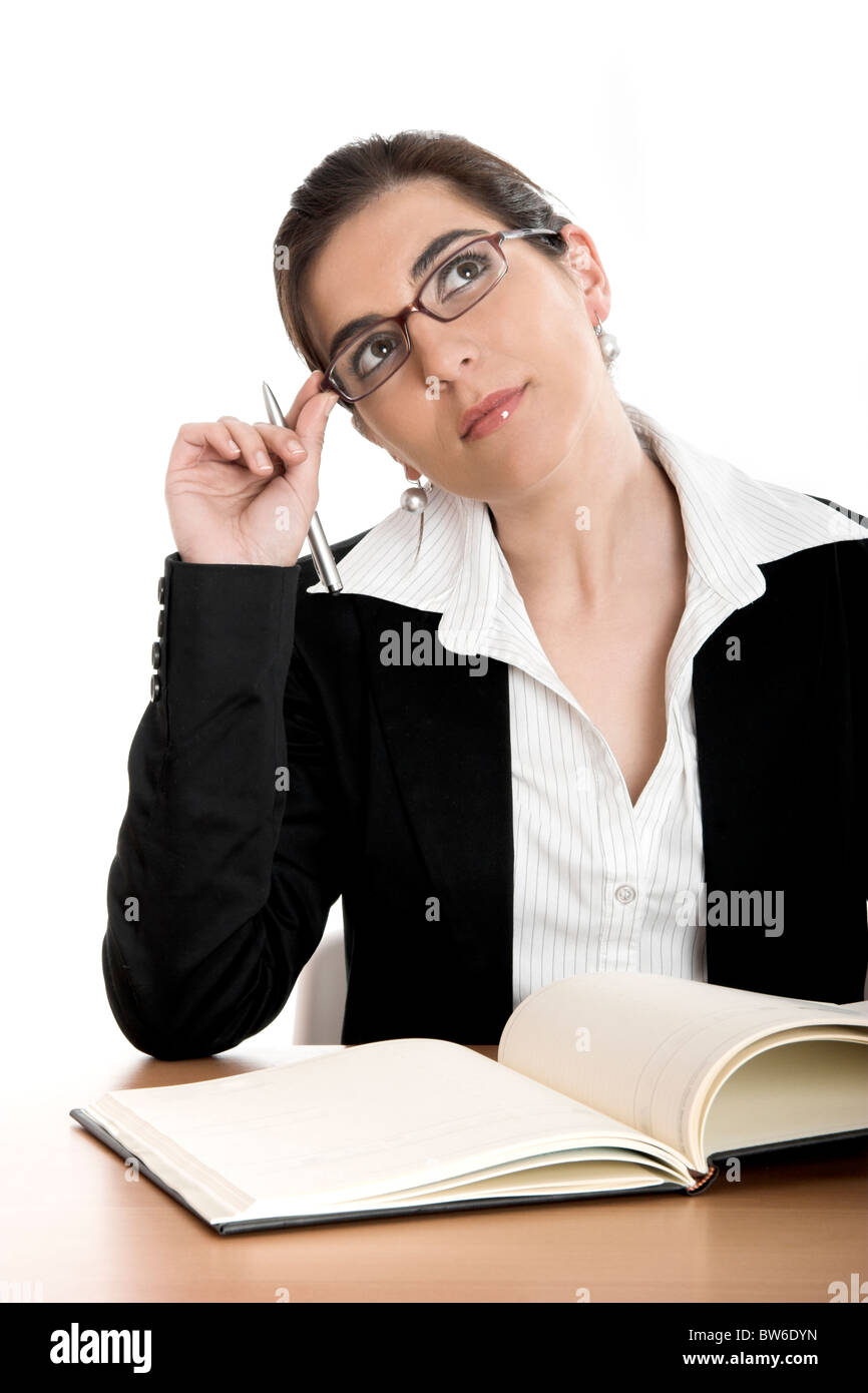 Beautiful business woman thinking in something out of the work Stock ...