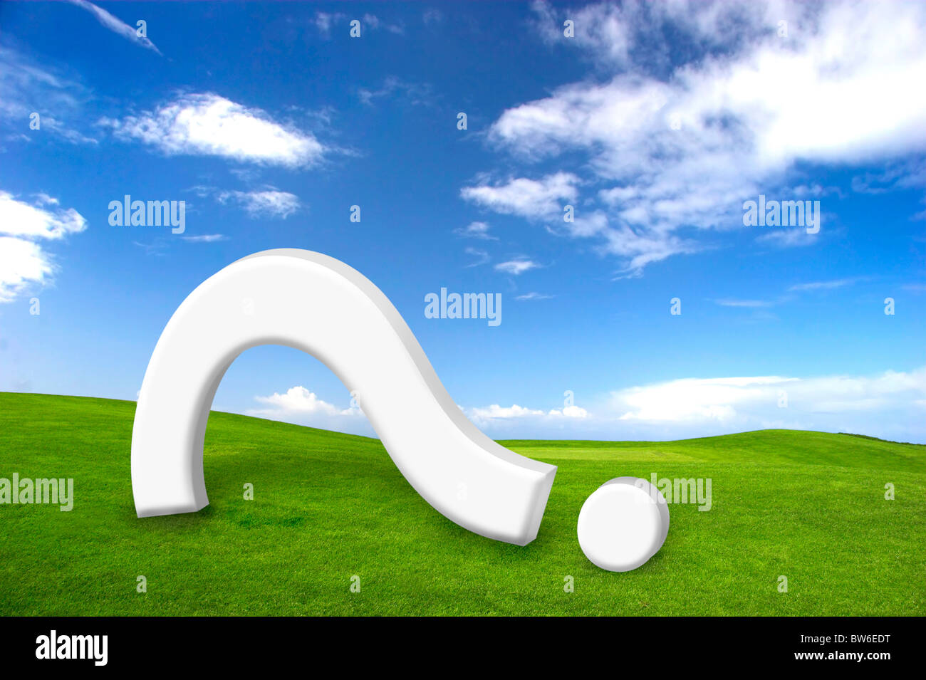 Beautiful green landscape with a 3D interrogation point created in PS ...
