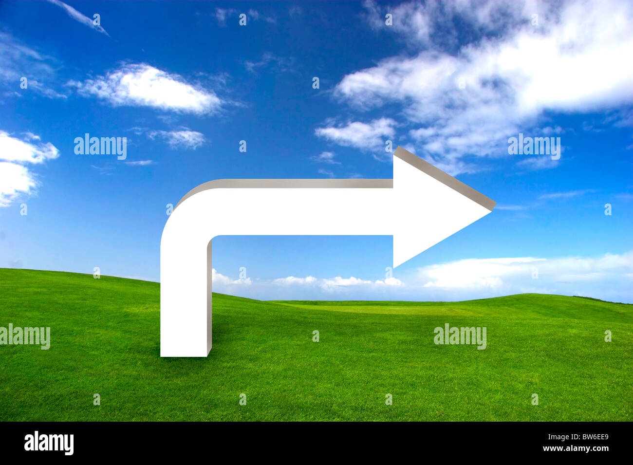 Beautiful green landscape with a 3D arrow created in PS Stock Photo - Alamy