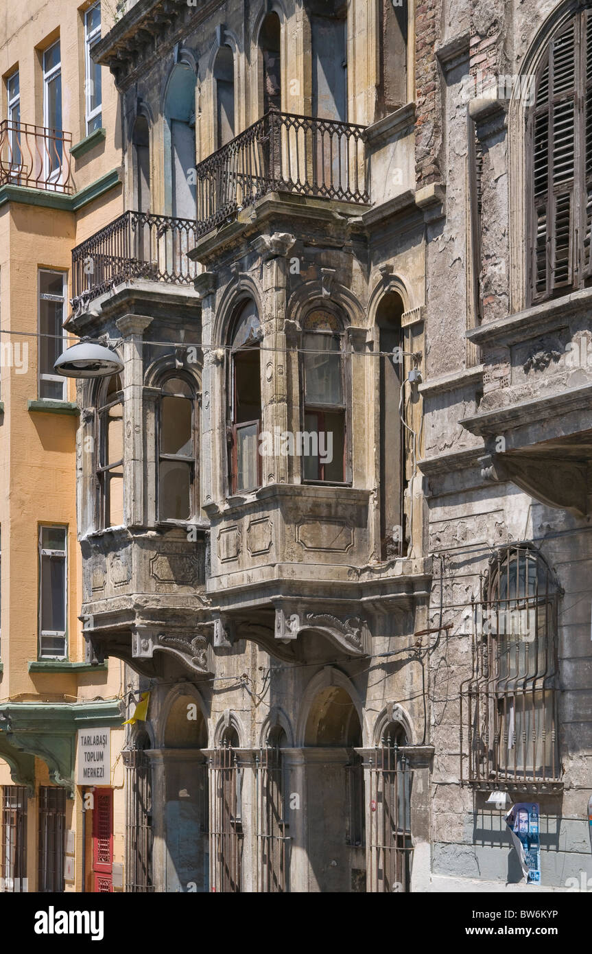 Clotheslines hanging from roofs, slums,Tarlabasi,Beyoglu, Istanbul ...