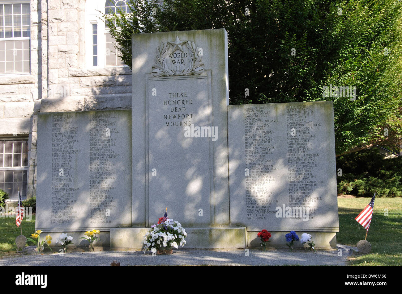 WWII monument and memorial in front of the Town Hall, Newport, Rhode ...