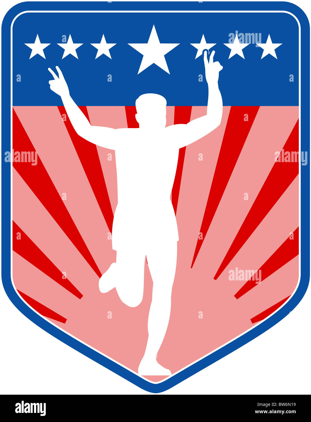 illustration of a silhouette of Marathon runner flashing victory sign ...