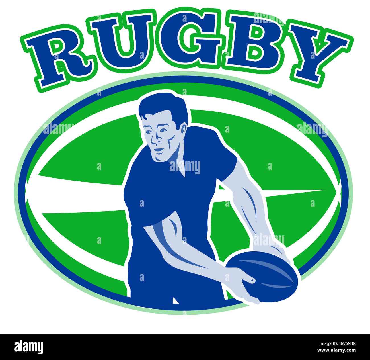 illustration of a rugby player passing ball viewed from front with ball ...