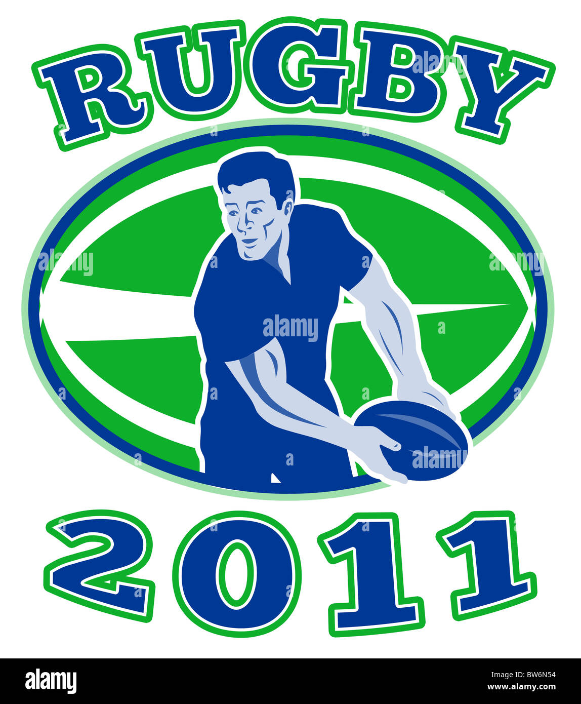 retro style illustration of a rugby player passing ball viewed from ...