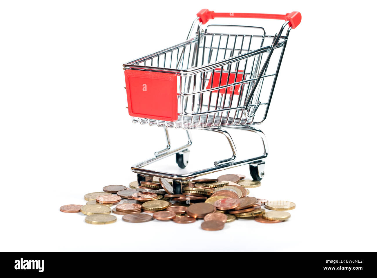 Shopping Cart with coins isolated on white background Stock Photo - Alamy