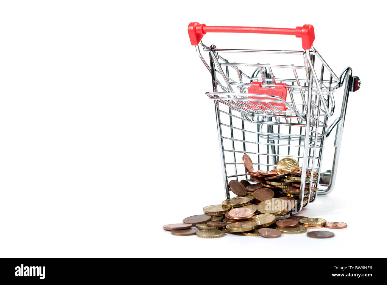 shopping cart with coins isolated on white background Stock Photo - Alamy