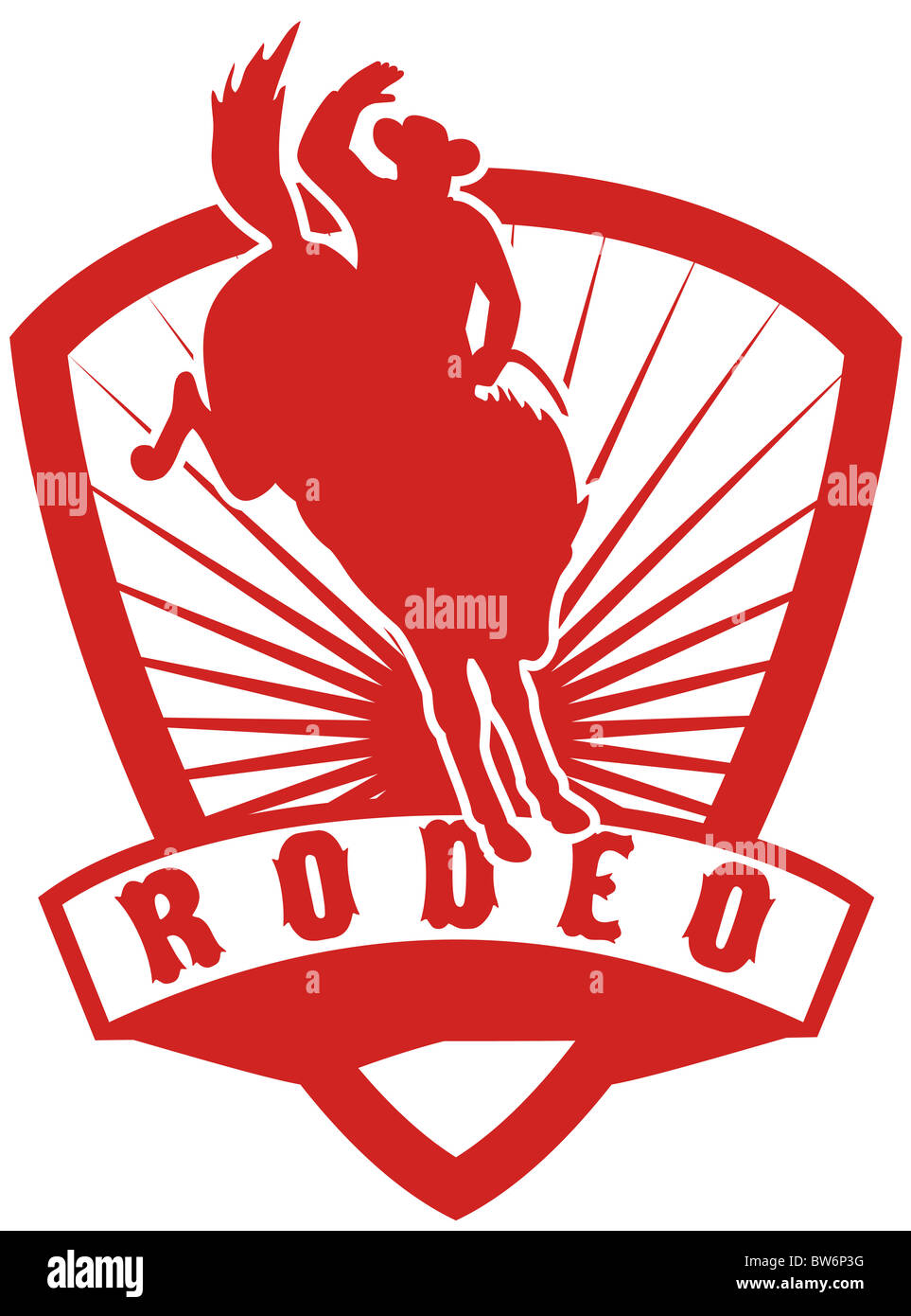 retro style illustration of an American Rodeo Cowboy riding a bucking ...