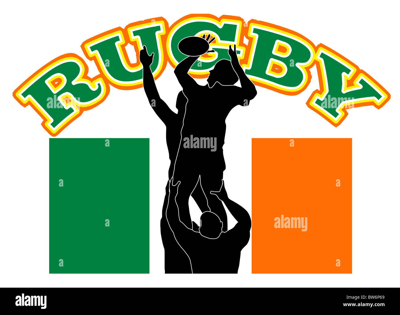 illustration of rugby player catching lineout throw with Ireland flag ...