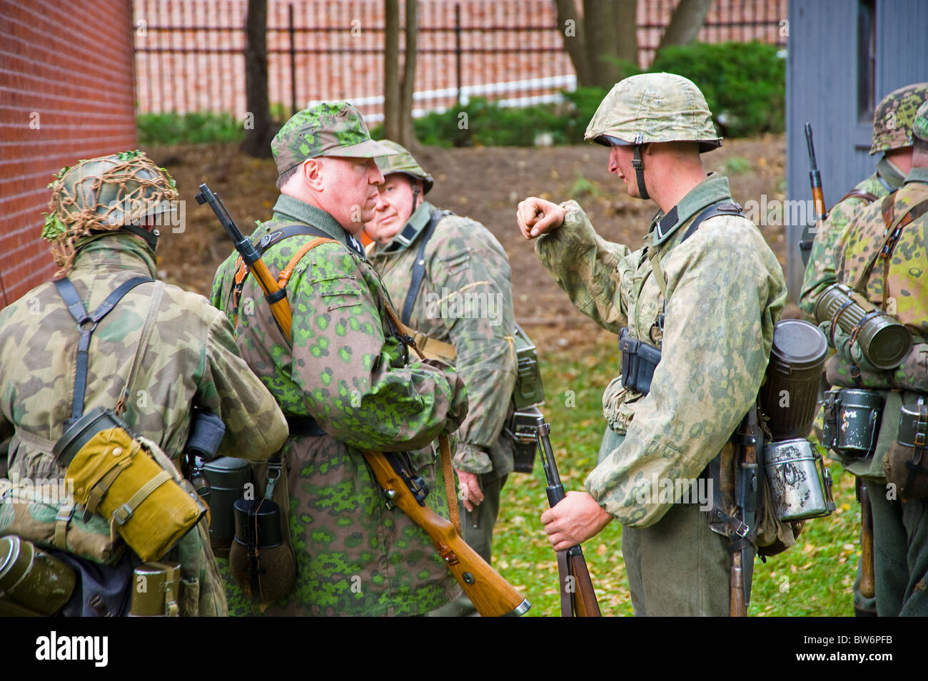 World War Two Soldiers talking acting after battle performance ...