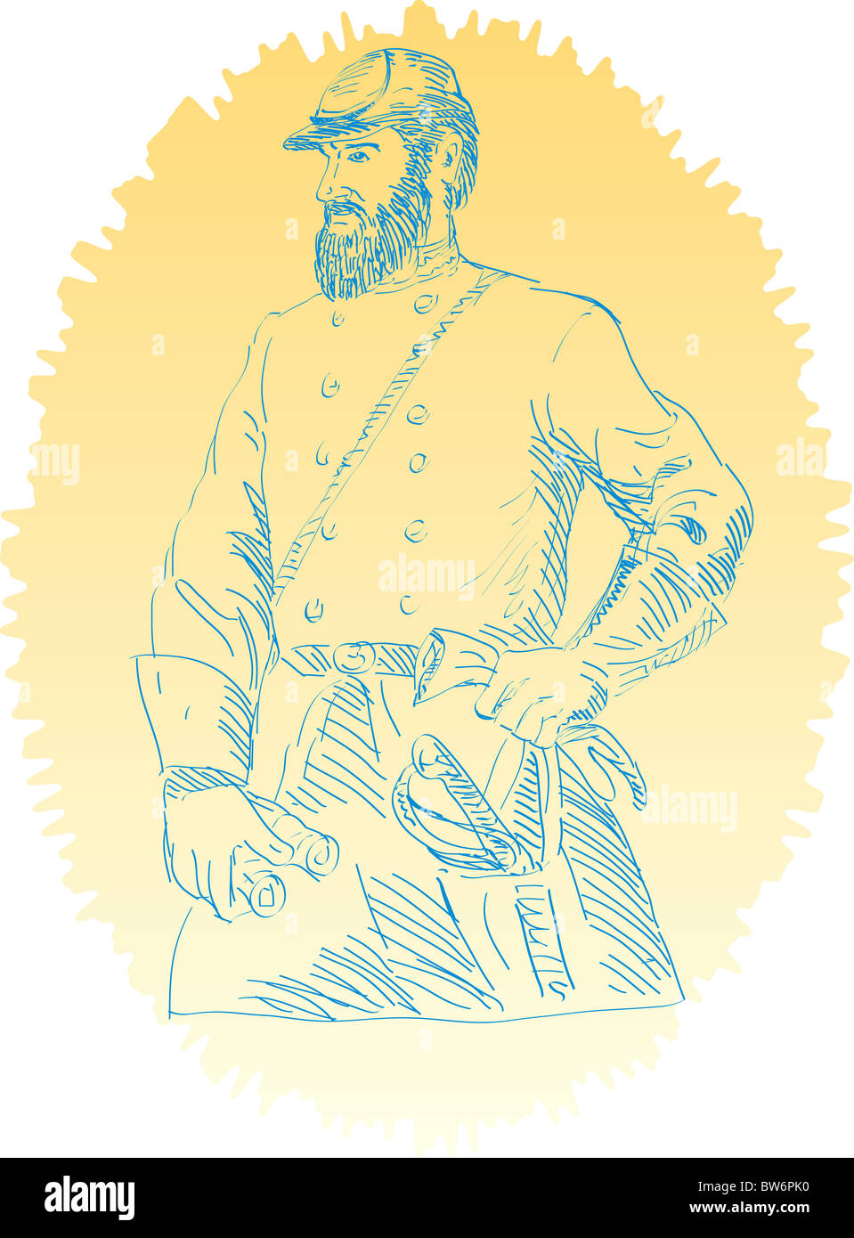 Illustration of a Confederate General officer sketched on a white ...