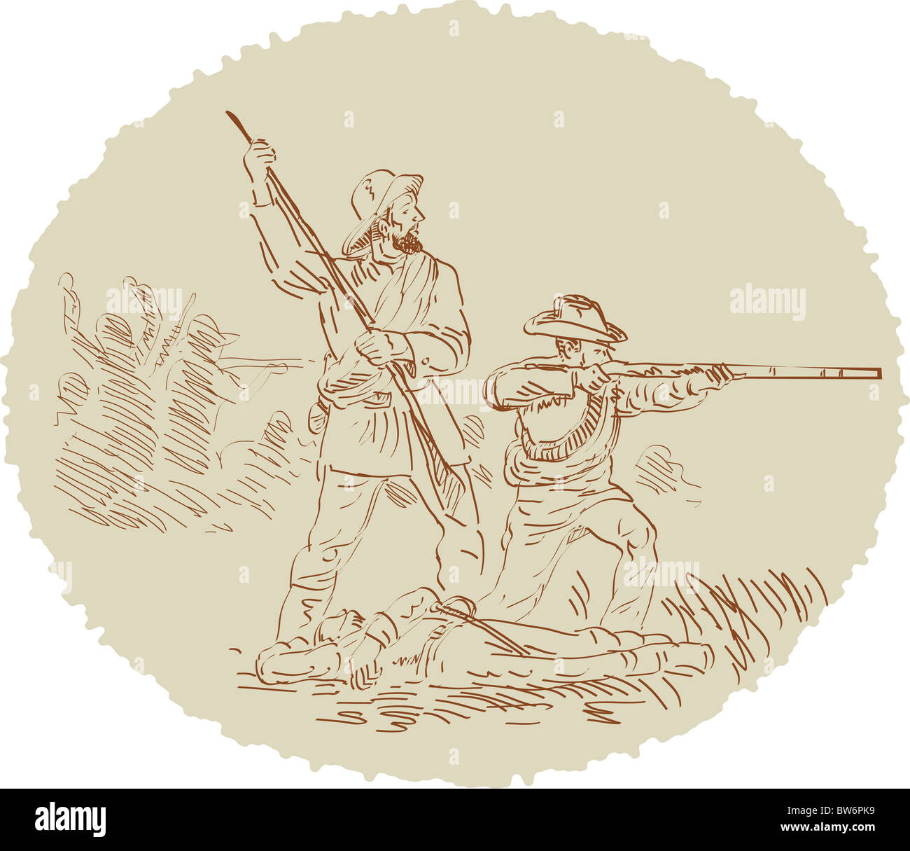 Illustration of civil war soldiers shooting sketch side view on a white ...