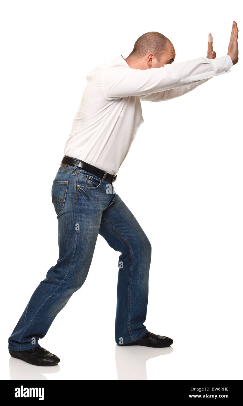 man in push position isolated on white background Stock Photo - Alamy