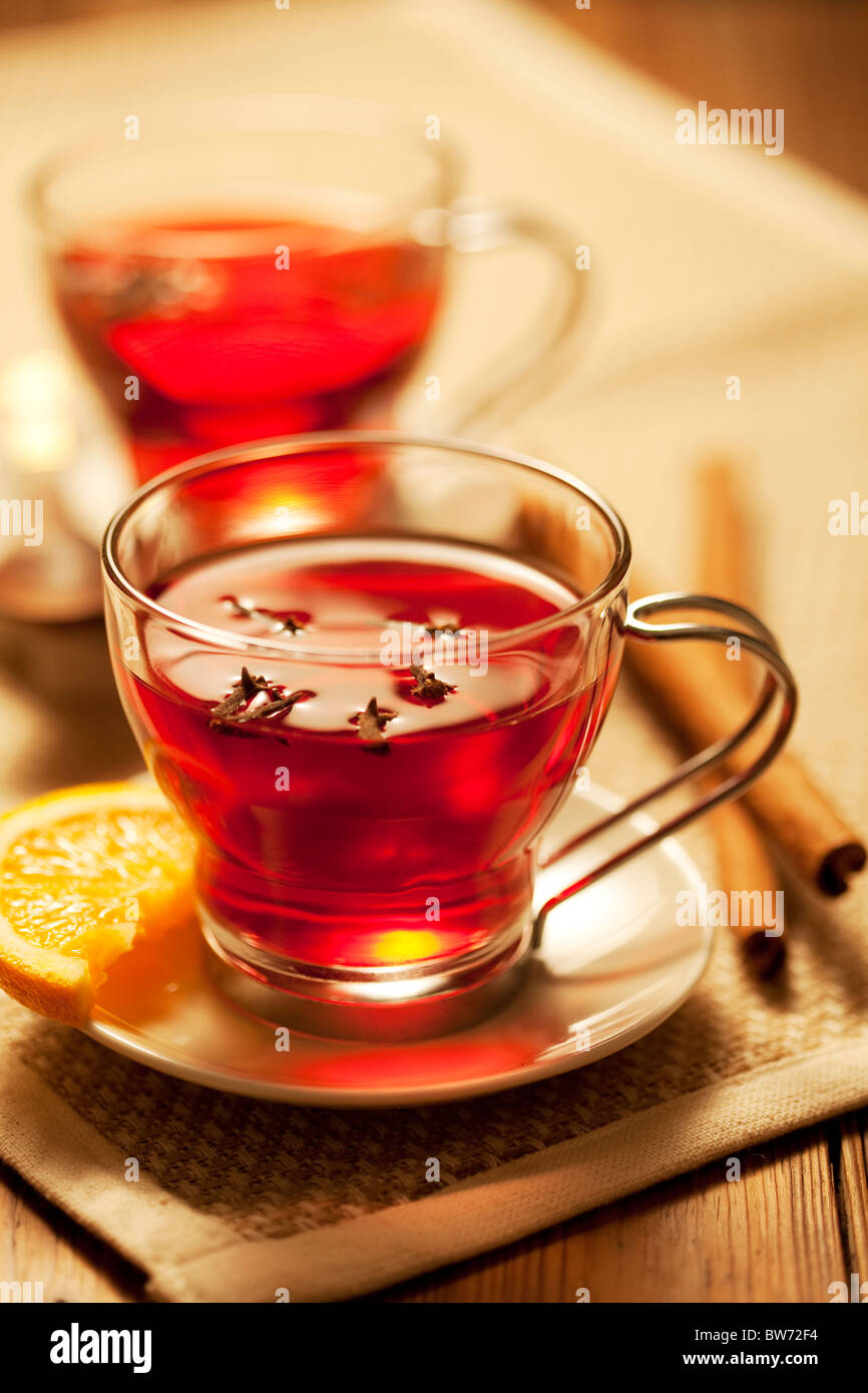 inviting warm spicy drink with ingredients Stock Photo - Alamy