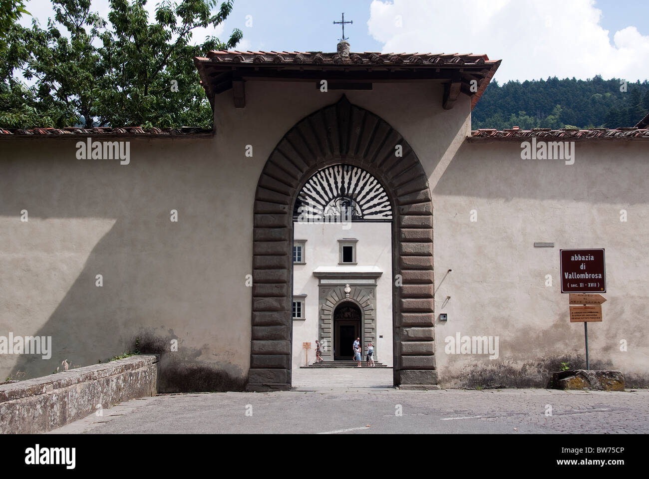 Gateway of the Abbazia or Abbey of Vallombrosa, near Florence, Tuscany ...