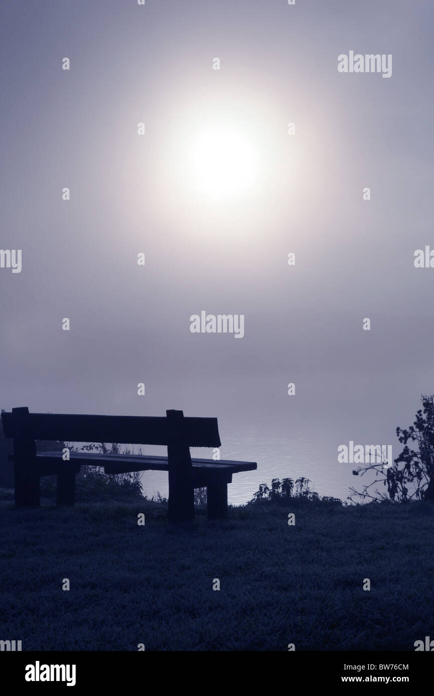 Empty park bench facing lake hi-res stock photography and images - Alamy