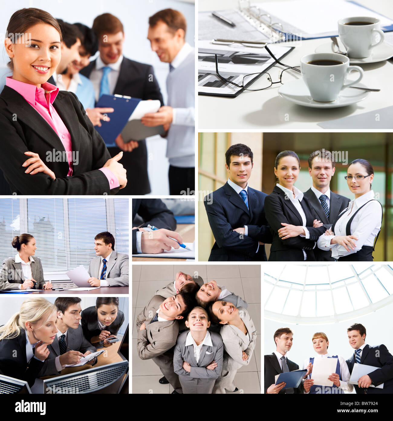 Collage with business teams and objects in different situations Stock ...