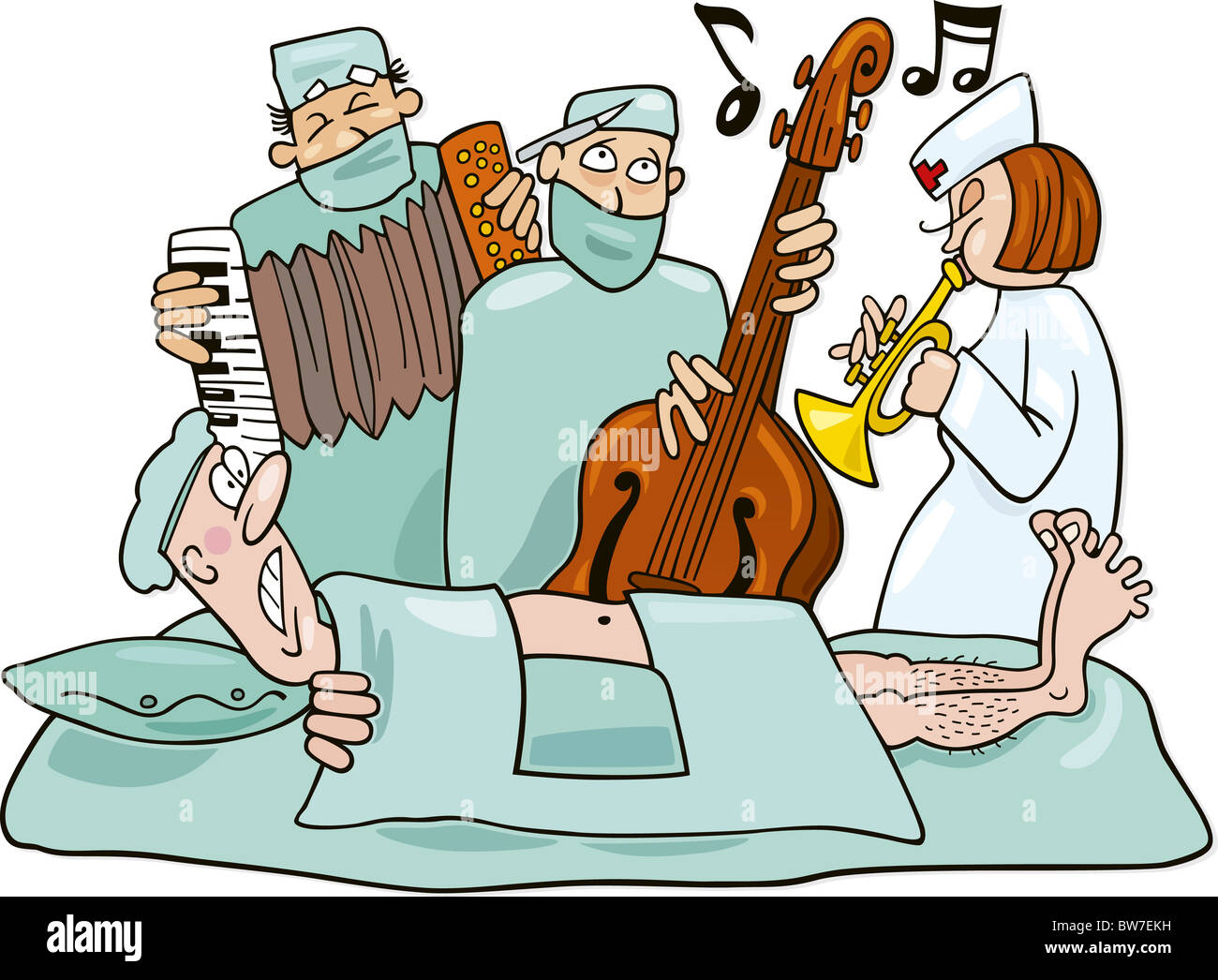 Humorous illustration of crazy surgeons operation band Stock Photo - Alamy