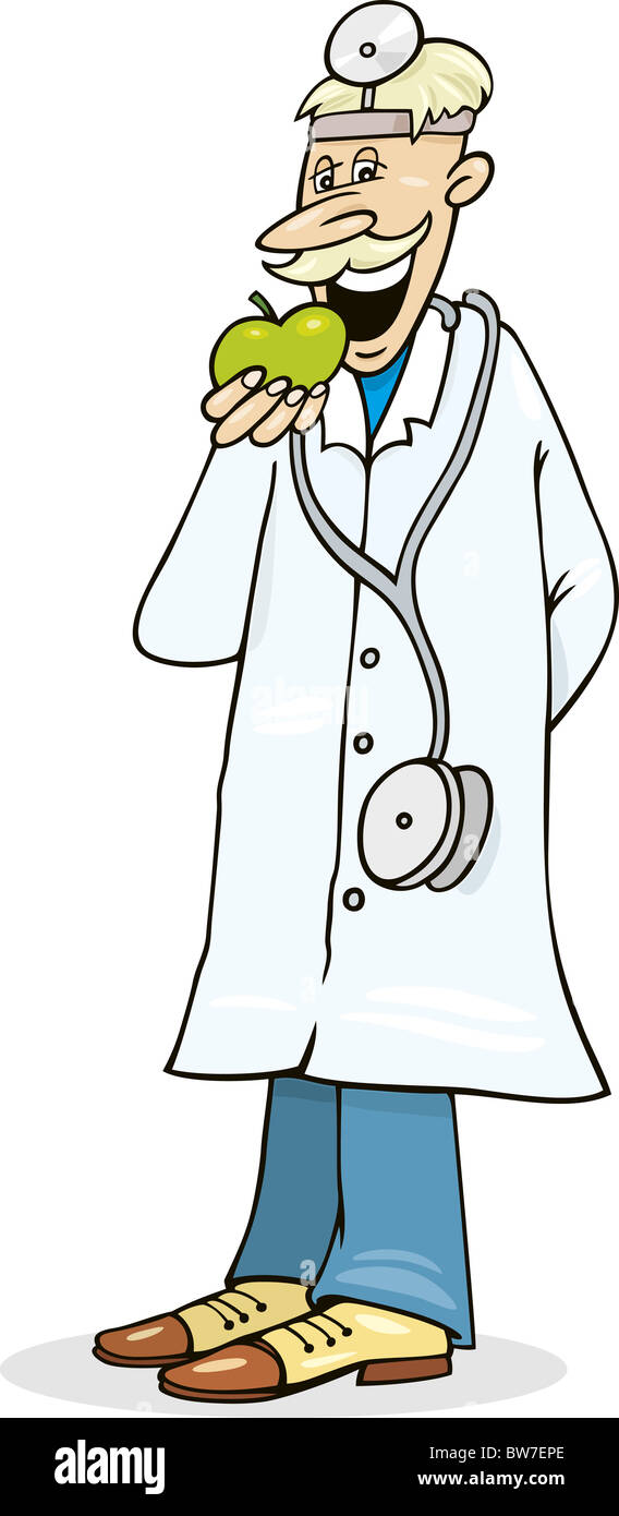 Illustration of Doctor eats green apple Stock Photo - Alamy