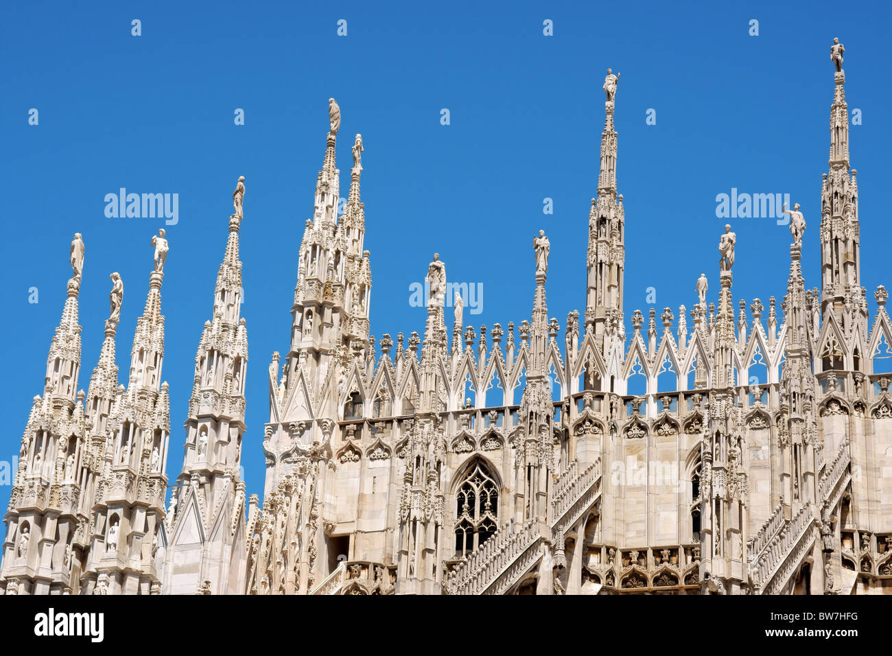 Gothic architecture of Milan Cathedral in Piazza del Duomo Stock Photo ...