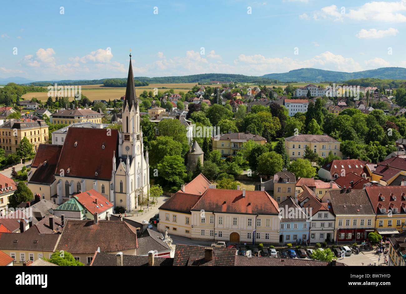 Aerial view on the town of Melk, in Lower Austria, from Stift Melk ...