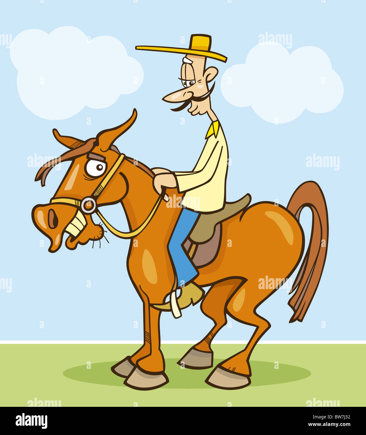 Cartoon illustration of funny horseman Stock Photo - Alamy