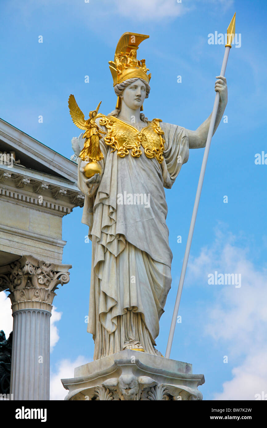 Statue of Pallas Athena in front of the Austrian Parliament in Vienna ...