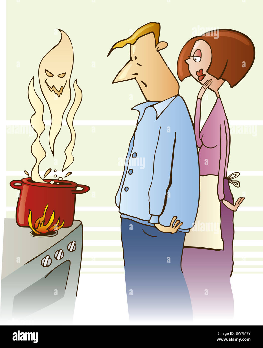 Illustration of shocked family and boiling toxic soup Stock Photo - Alamy