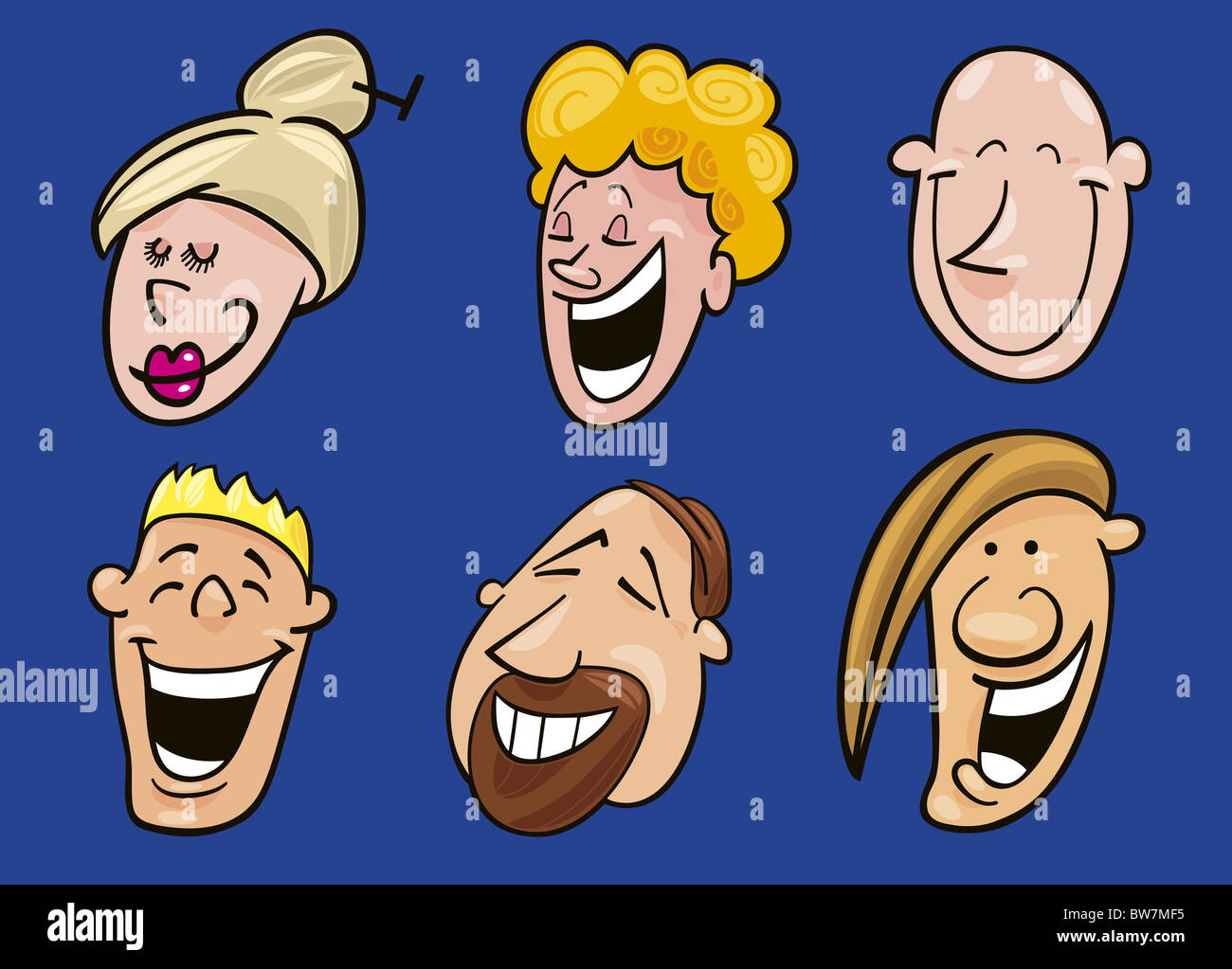 Cartoon illustration of set of laughing faces Stock Photo - Alamy