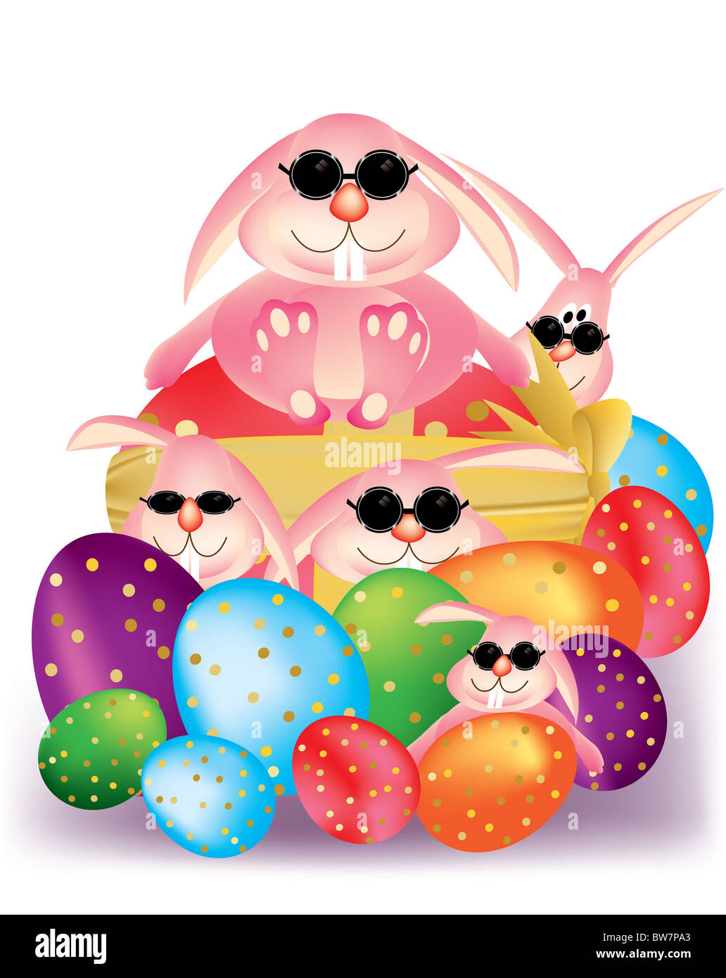 Colorful Easter eggs with ribbon and smart bunny rabbit Stock Photo - Alamy