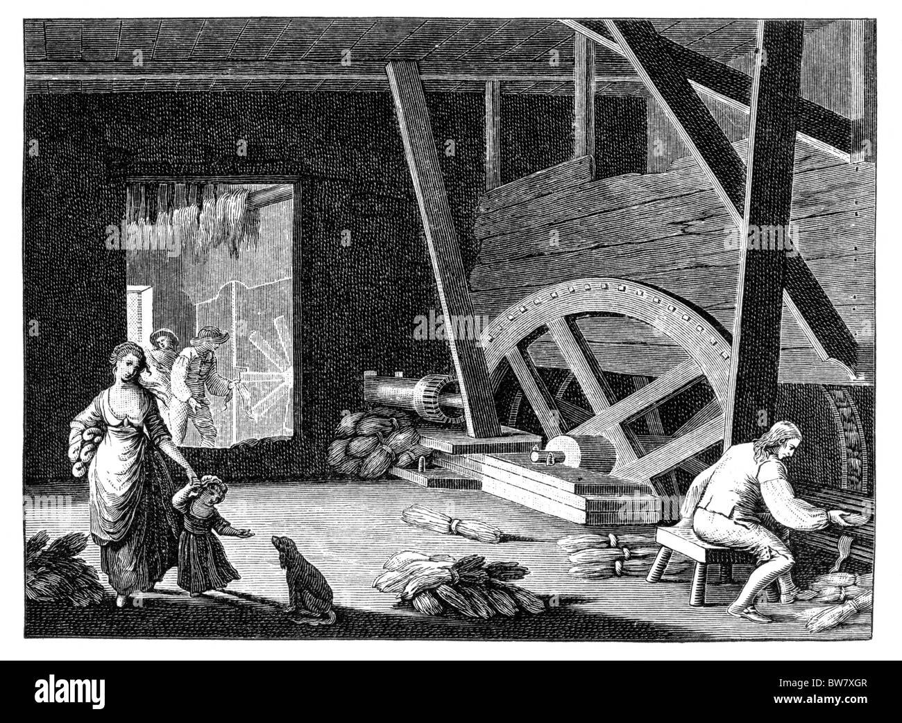 The Linen Industry in the 18th Century; Breaking and Scutching by ...