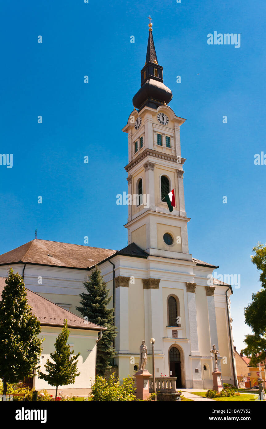 Front view of the catholic church of Mezokovesd, Hungary Stock Photo ...