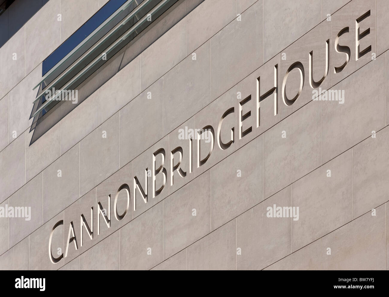 Stone portico entrance for Cannon Bridge House in the City of London ...
