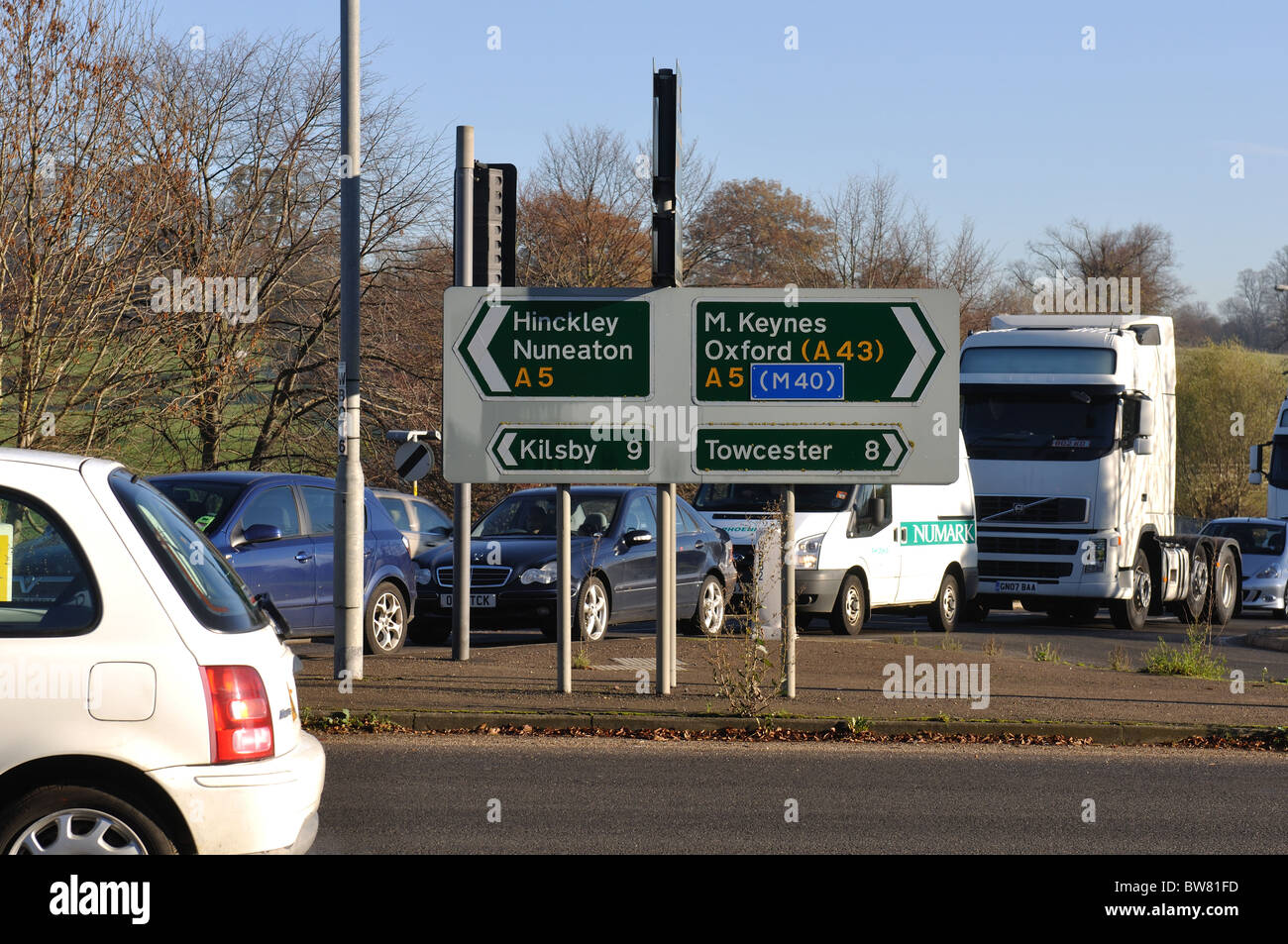 A5 road, Watling Street, at Weedon, Northamptonshire, England, UK Stock ...