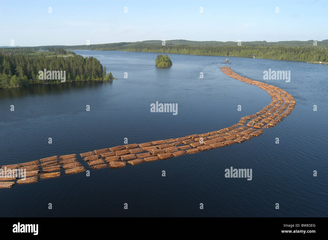 Floating log train harvest, Joensuu, Finland July 2004 Stock Photo - Alamy
