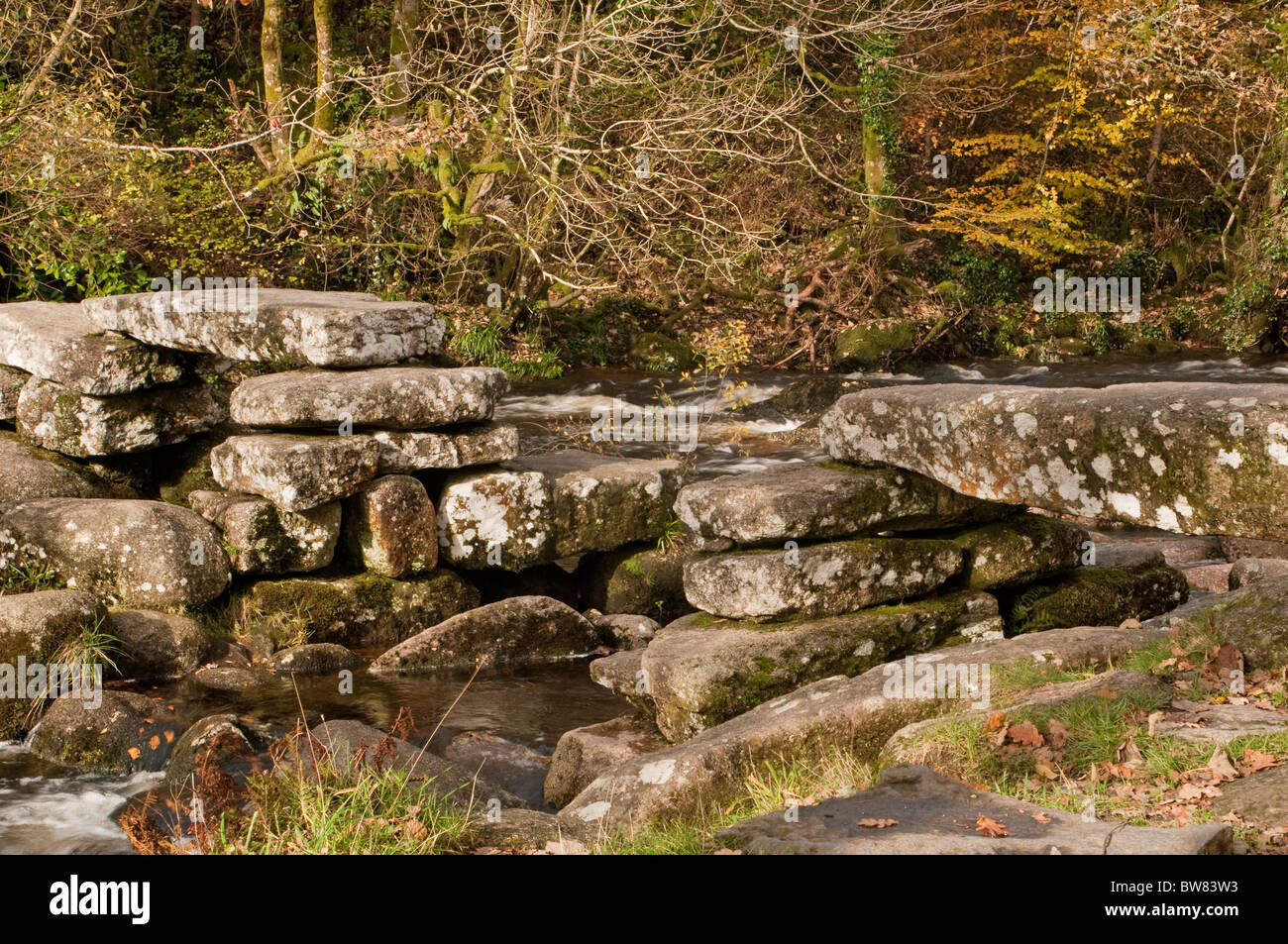 Dartmeet Clapper Bridge over the East Dart River on Dartmoor National ...