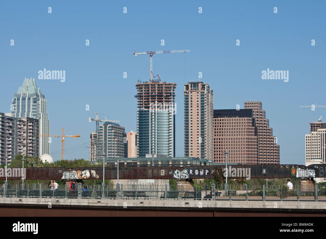 New condo construction in downtown Austin Texas. Graffiti-covered ...