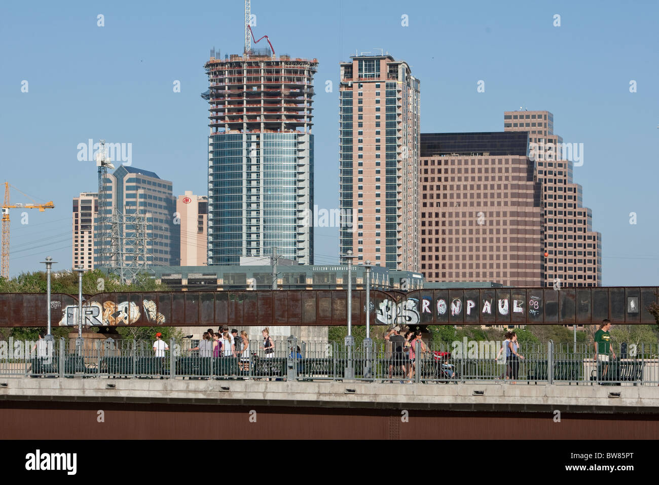 New condo construction in downtown Austin Texas. Graffiti-covered ...