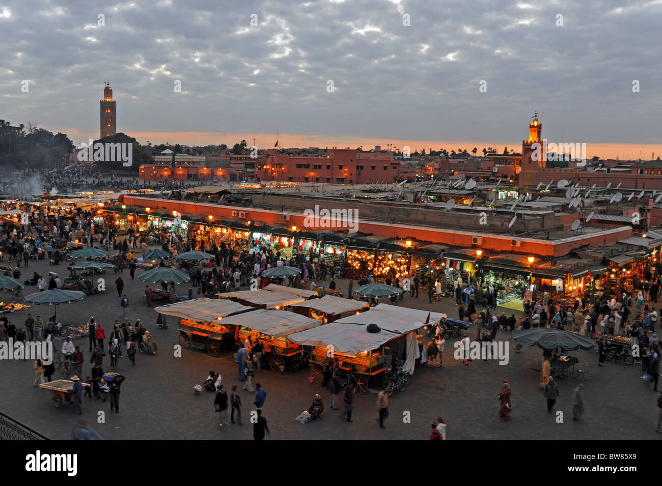 Marrakesh Morocco - The famous Djemaa El-Fna market square in Marrakech ...