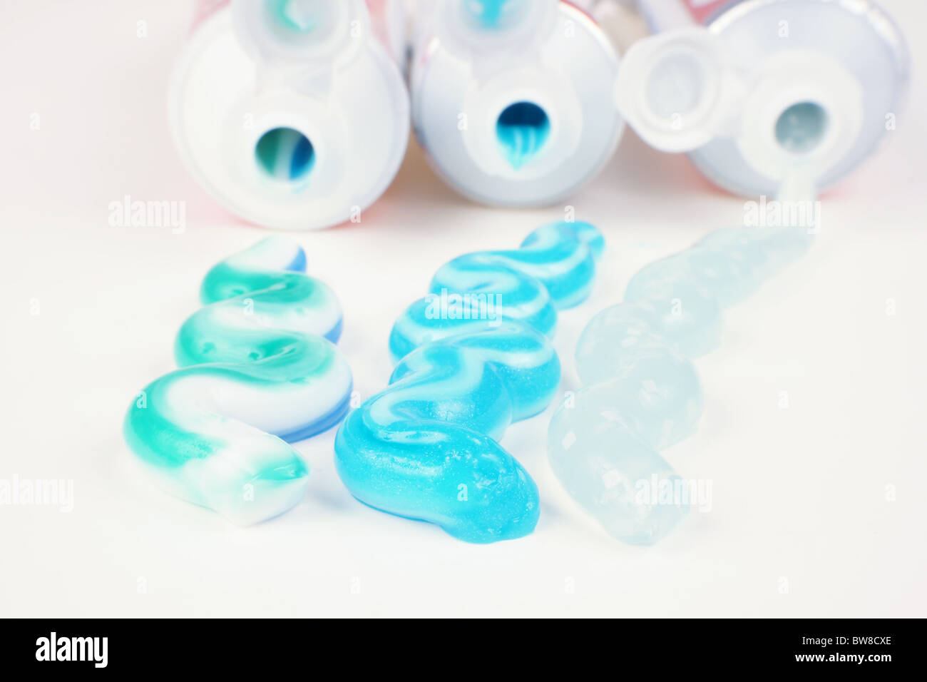 Three types of toothpaste in tubes closeup Stock Photo - Alamy