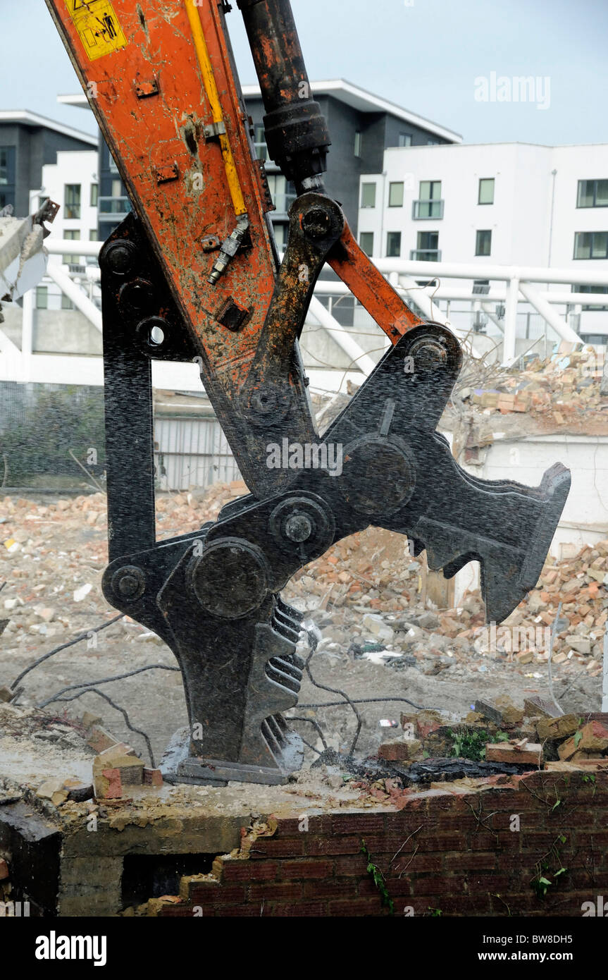 Close up of Pulverizer, a demolition tool, on the arm of an excavator ...