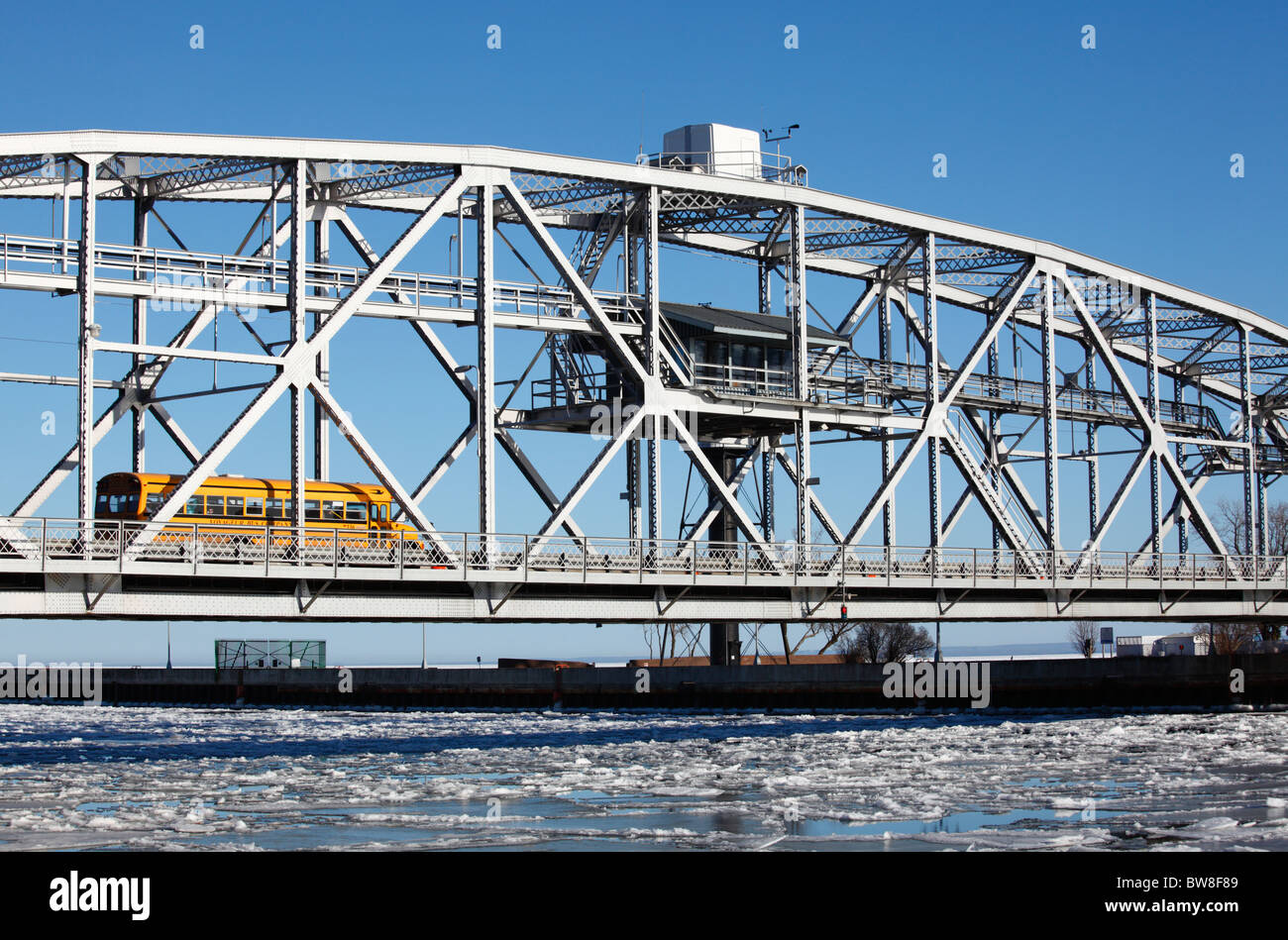 Winter view of the aerial lift bridge in Duluth, Minnesota Stock Photo ...