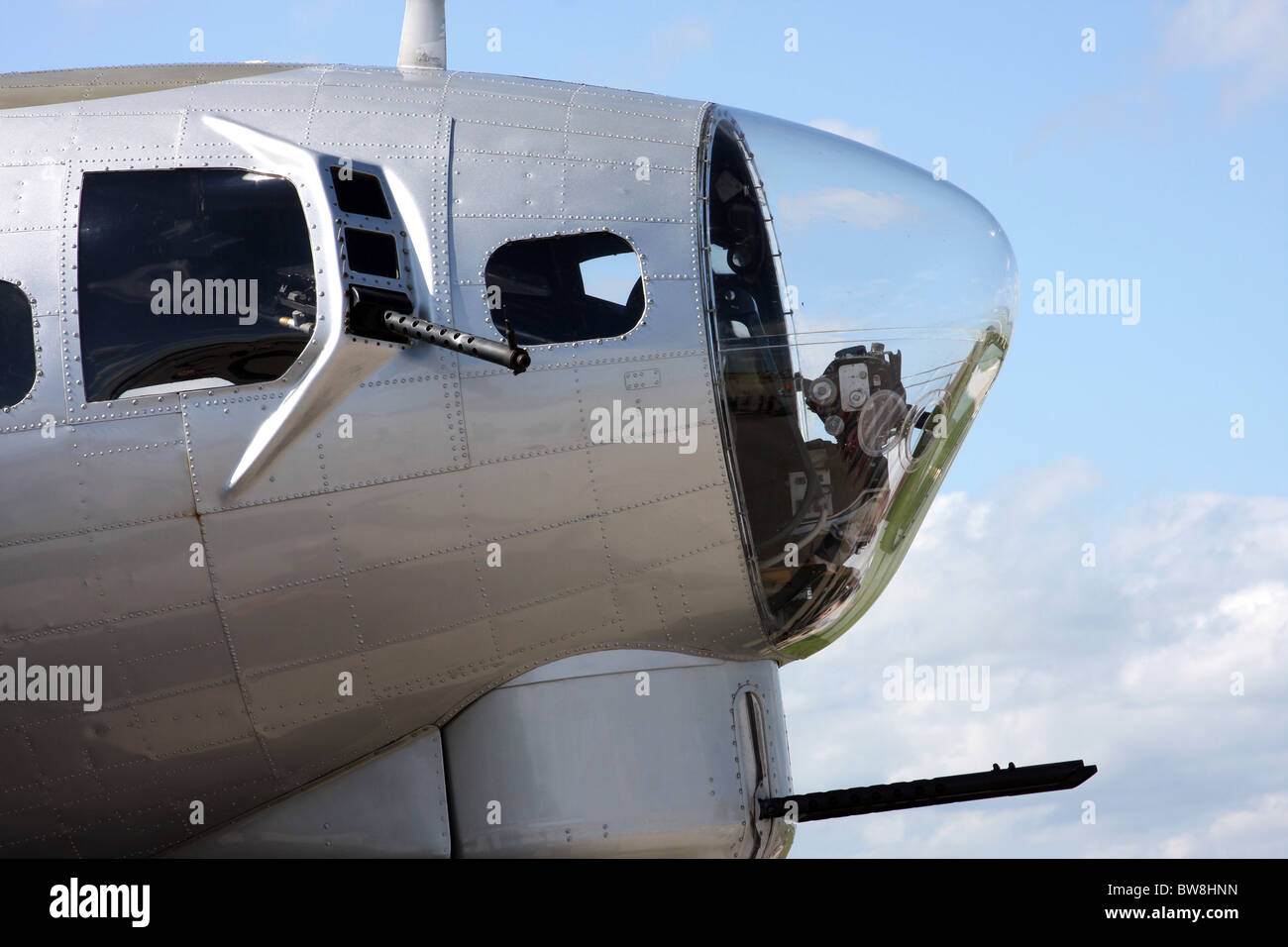 A side view of a restored World War II WWII era B-17 bomber airplane ...
